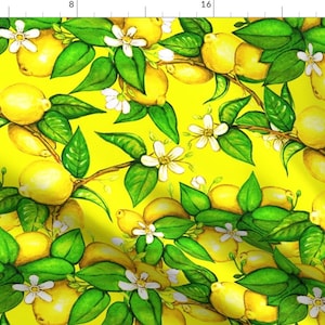 Lemon Citrus Fruit Pattern Floral Fabric - Lemon Tree by ...