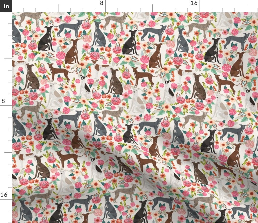 Greyhound Fabric Italian Greyhound Florals Dogs Flowers Off-white by ...