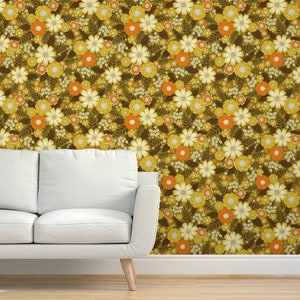 Retro Floral Peel-and-stick Wallpaper Sampler - Sunshine Yellow Warm ...
