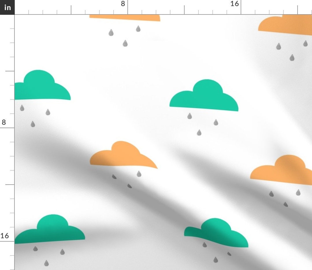 Green Yellow Rain Clouds Fabric Rain Clouds Orange and - Etsy