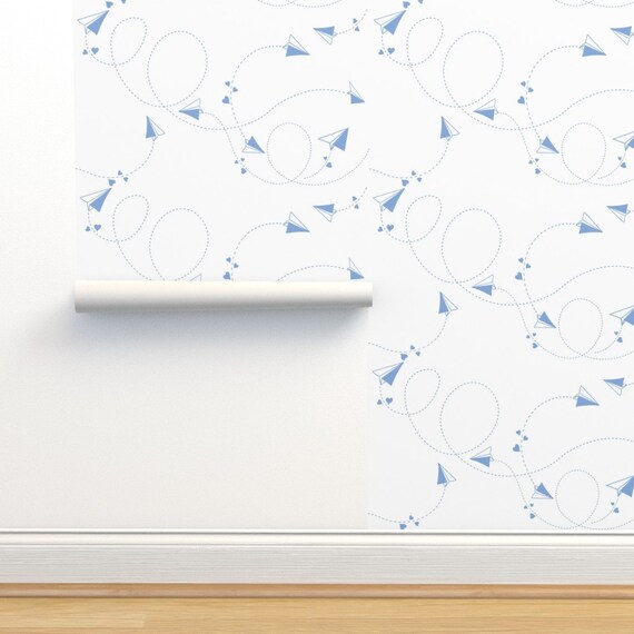 Paper Airplanes Wallpaper Blue Papaer Airplanes by Cutiecat - Etsy