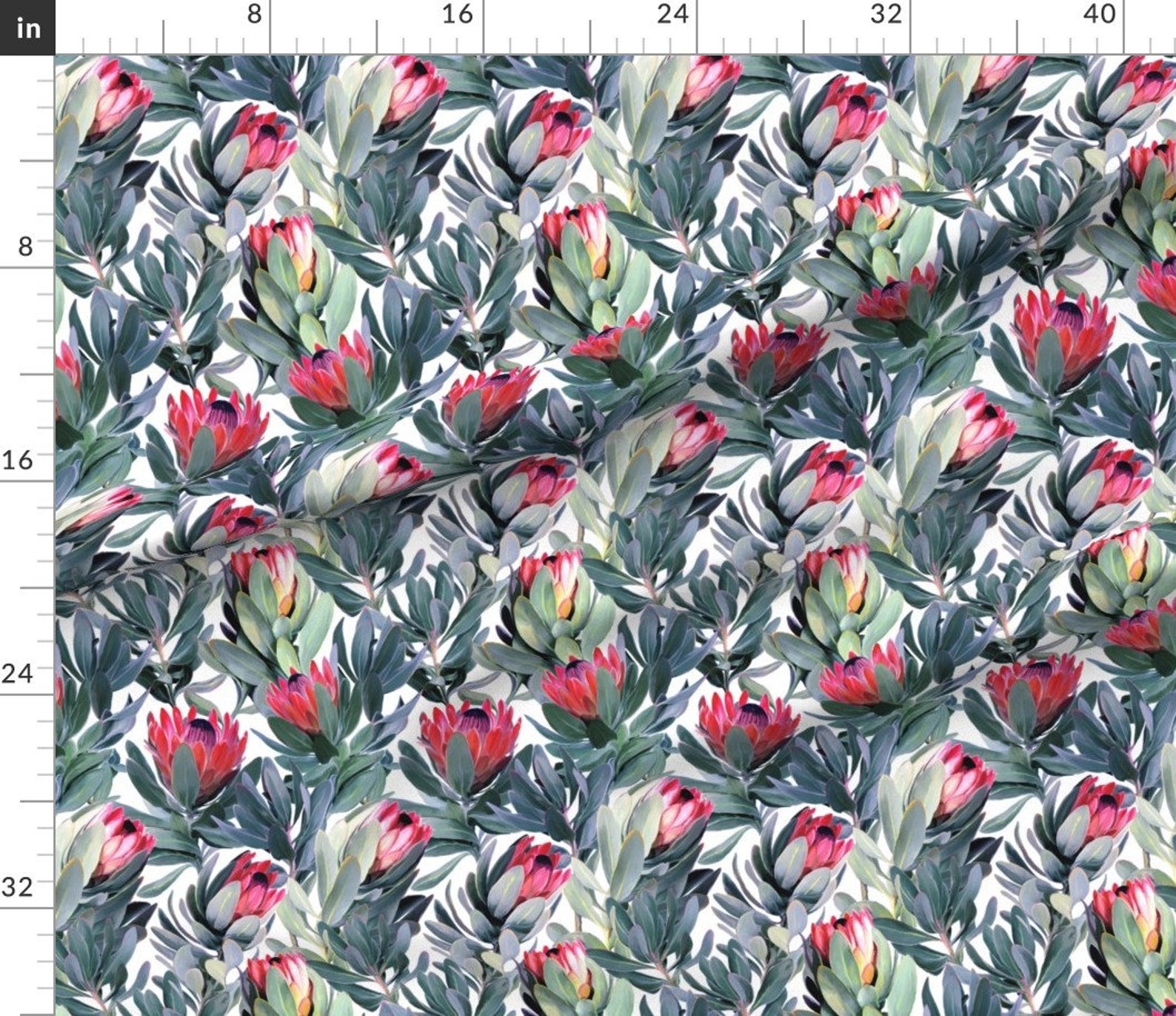 Proteas Fabric Painted Protea Pattern White Background by | Etsy
