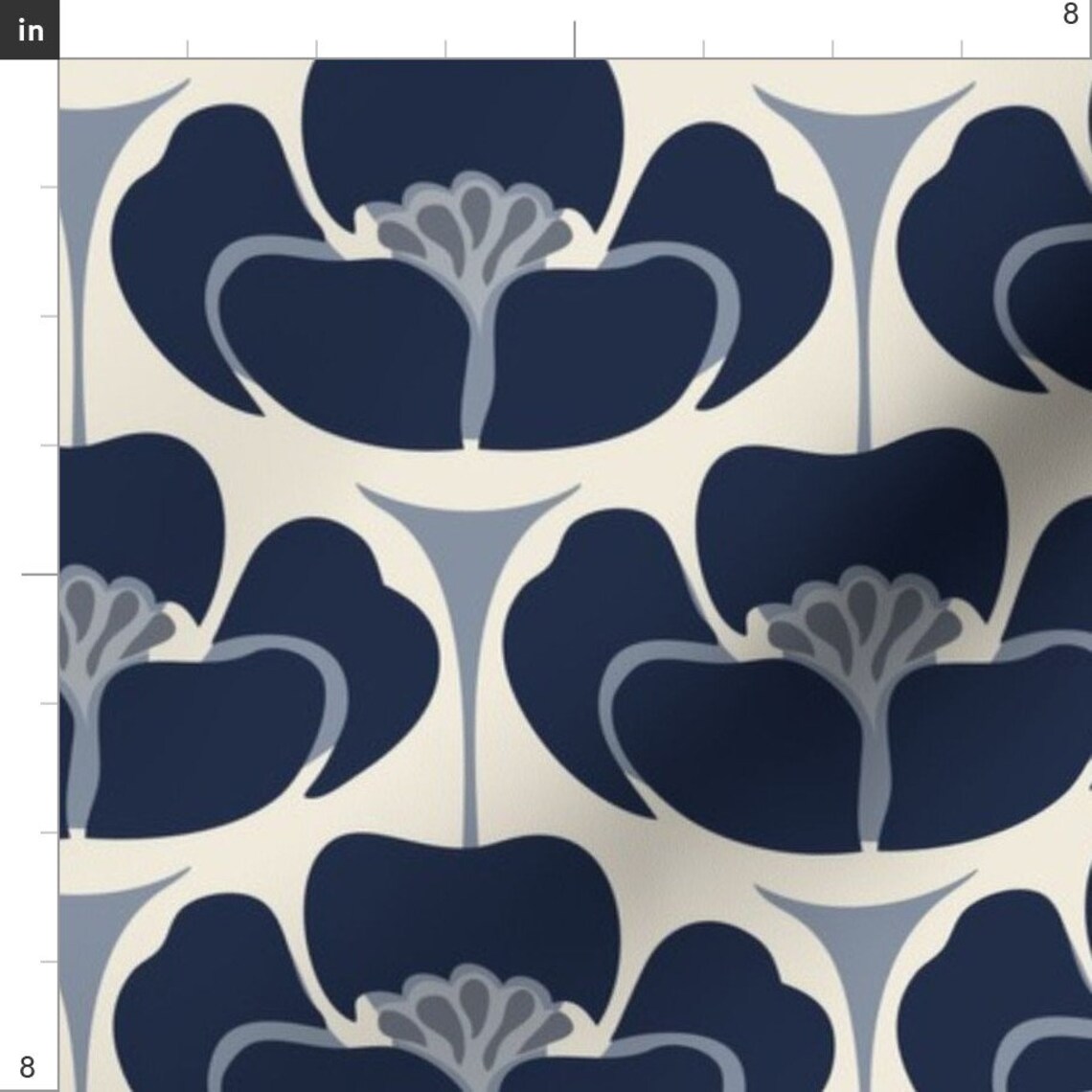 1920s Fabric 1920s Floral Indigo Blue by Fernlesliestudio - Etsy