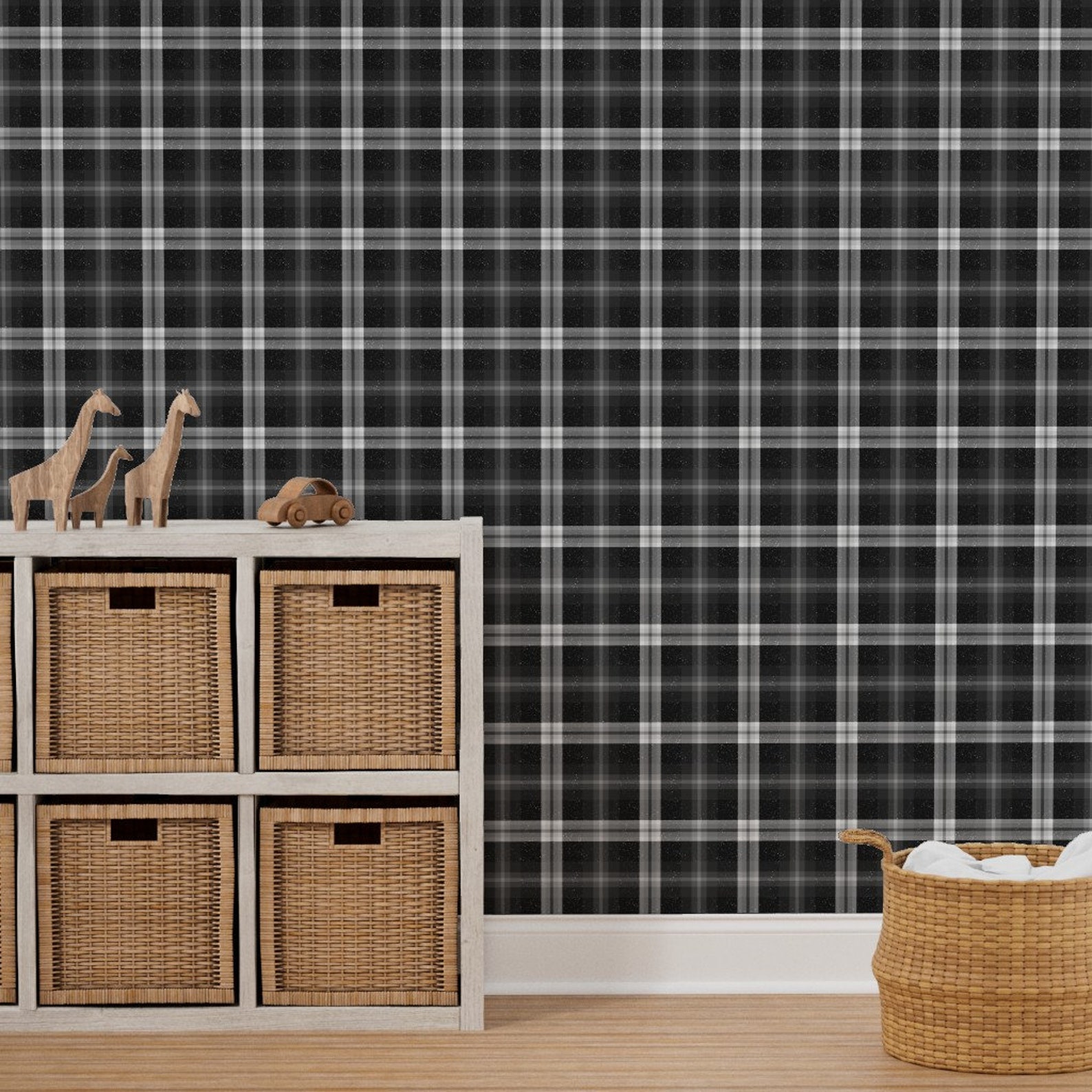Black & White Plaid Wallpaper Plaid Galaxy by Idoa Modern - Etsy