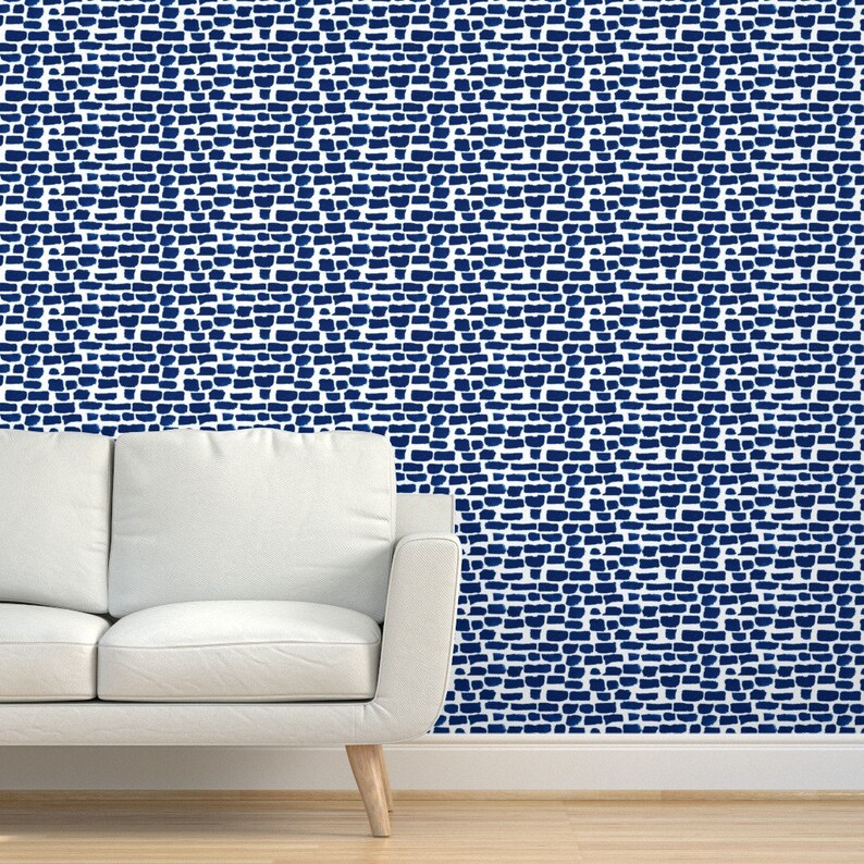 Abstract Dashes Wallpaper Royal Blue Velvet Brush Strokes by - Etsy