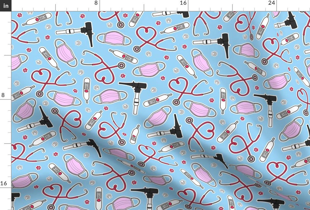 Veterinarian Fabric - Cute Veterinary Technician Love Print Blue by ...