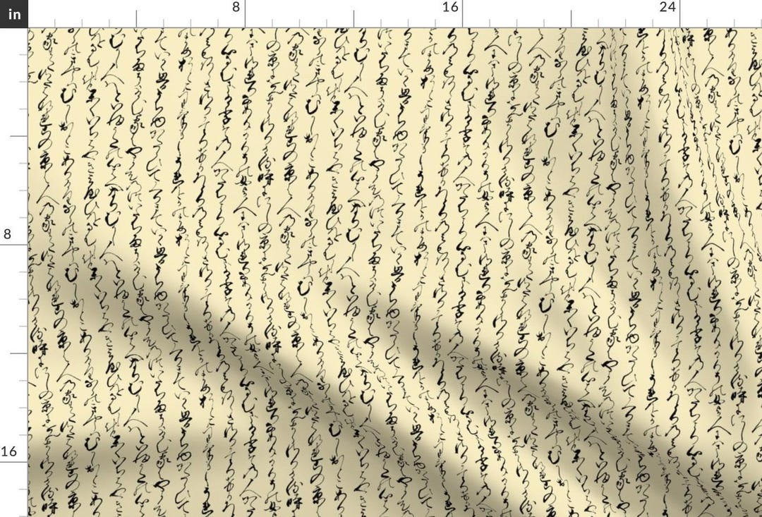 Japanese Calligraphy Fabric - Ancient Japanese on Aged Yellow by Thin ...