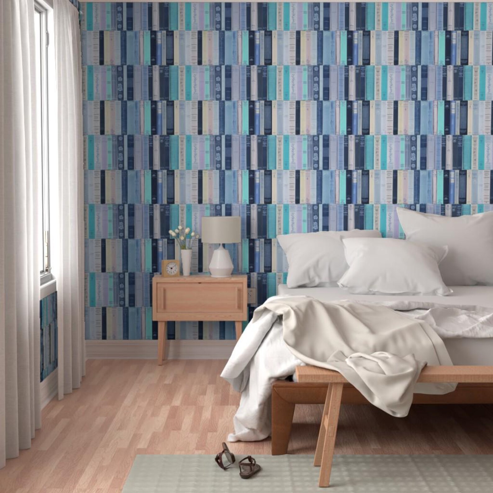 Books Wallpaper - Instant Library Blue by Peacoquettedesigns - Blue ...