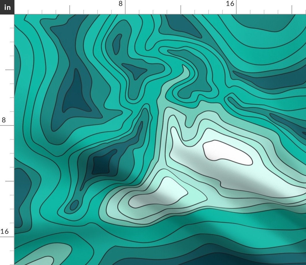 Green Topo Earth Science Fabric Ocean Depth Map by Ravynka - Etsy