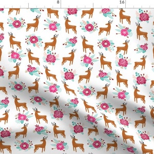 Deer Fabric Deer Woodland Fall Autumn Cute Fawn Woodland Flowers by ...