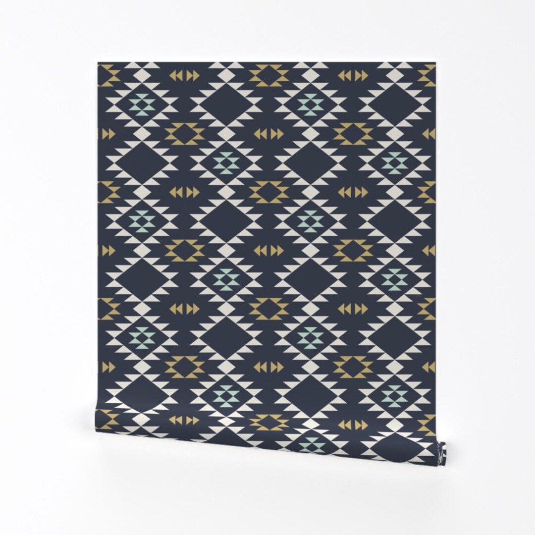 Navajo Wallpaper - Navajo - Dark Blue Mint Gold by Kimsa - Navajo ...
