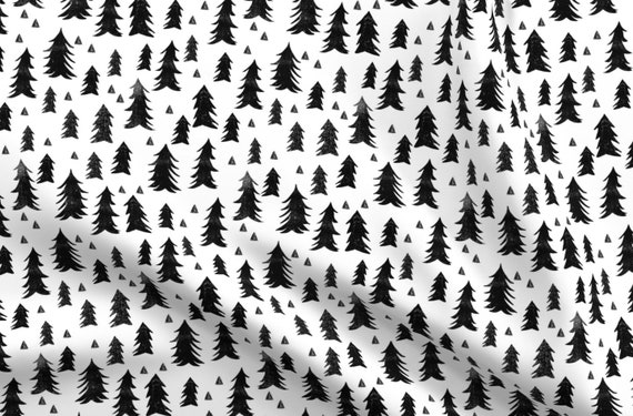 Forest Fabric Forest Trees / Black And White Minimal Baby | Etsy