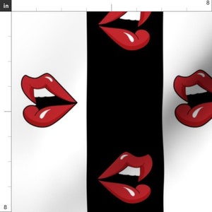 Striped Lips Fabric Pop Art Red Lips by Mia Valdez Black - Etsy