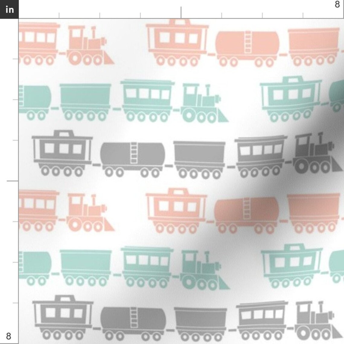 Trains Fabric Trains Pink Mint Grey Baby Girl Fabric by - Etsy