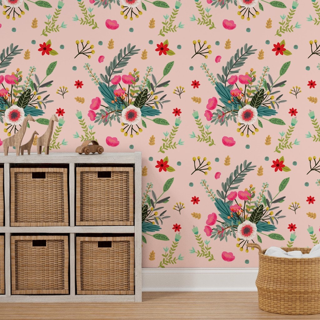 Floral Wallpaper Boho Pink Floral by Shop Cabin Custom - Etsy