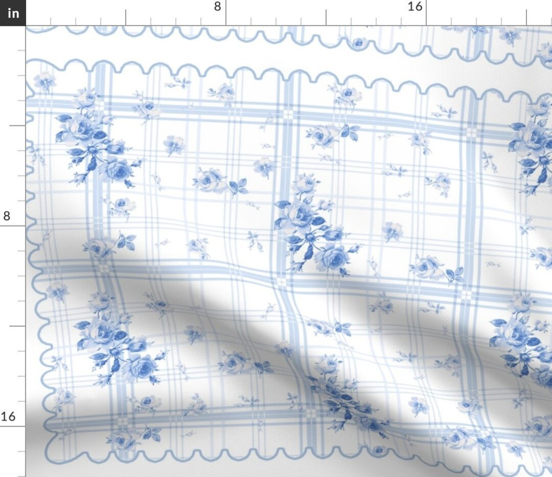 Blue Floral Plaid Fabric Picnic at Queen's Lily Meadow - Etsy