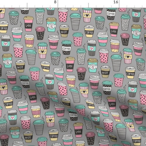 Coffee Fabric Coffee Latte Geometric Patterned Black Mint - Etsy