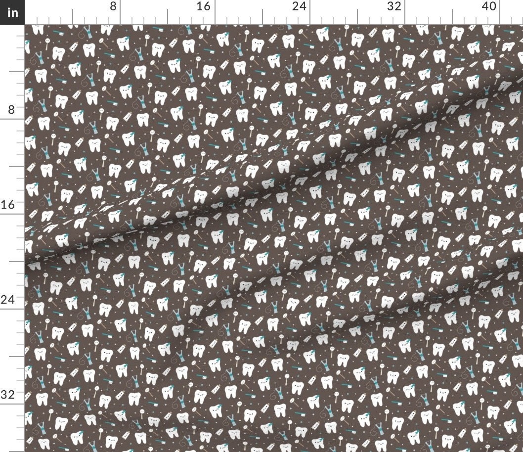 Tooth Cleanliness Fabric Happy Teeth Friends Teal by | Etsy