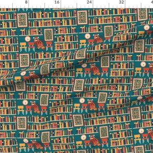 Mod Library Fabric in the Library by Kociara Retro Mod Books and Birds ...