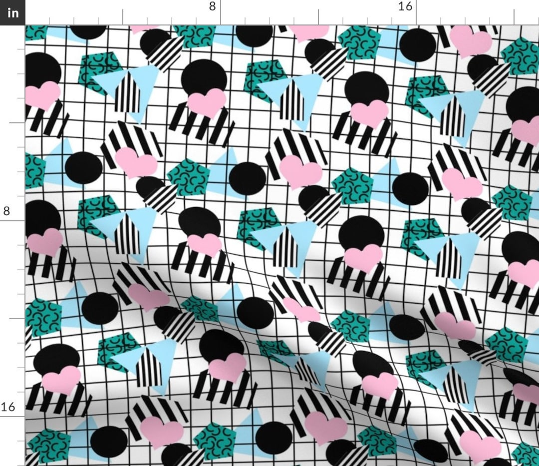 Retro Modern Geometric Fabric Retro Shapes on Grid by Sylviaoh Retro ...