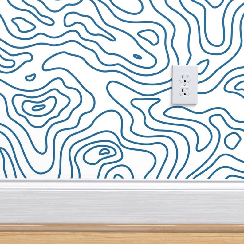 Topographic Wallpaper Dark Blue and White Wave Elevation | Etsy Ireland