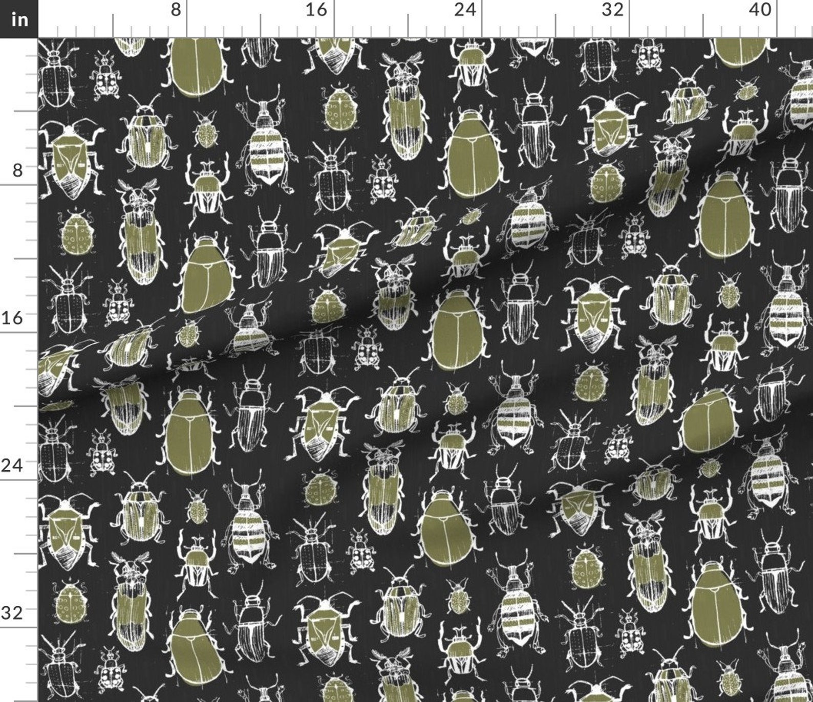 Insect Nature Fabric Sketchy Garden Beetles By Friztin | Etsy