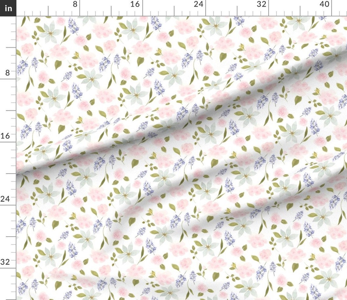 Spring Floral Wedding Fabric Lavender And Roses By Mintpeony | Etsy