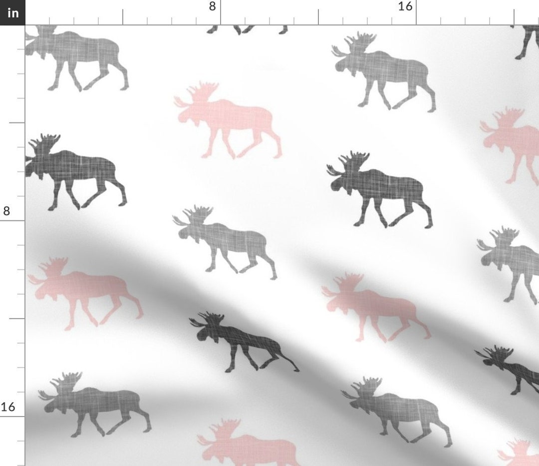 Moose Gray and Pink Fabric Multi Moose Pink Grey C19bs by - Etsy