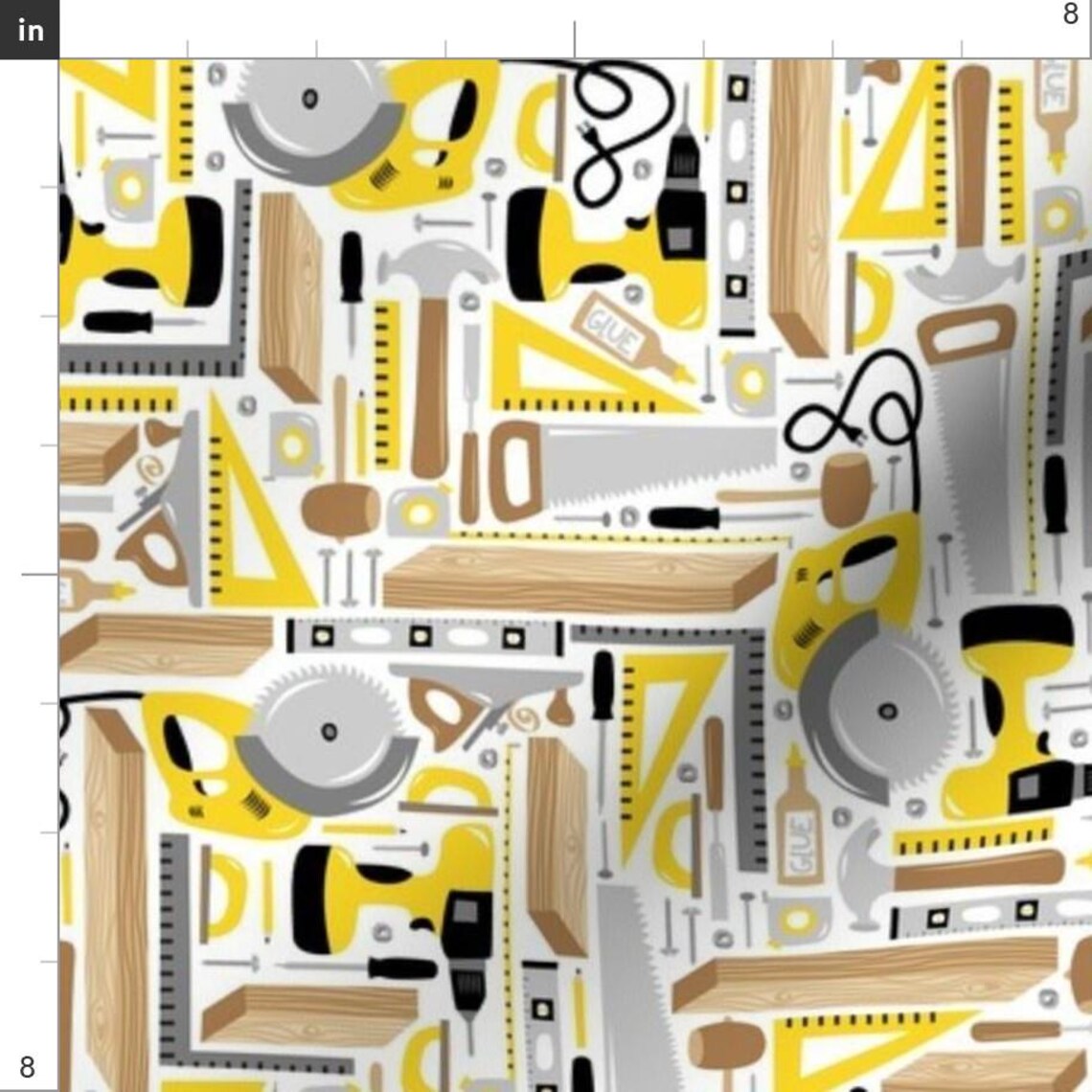 Tool Fabric - Measure Twice, Cut Once (small) by Robyriker Yellow Black ...