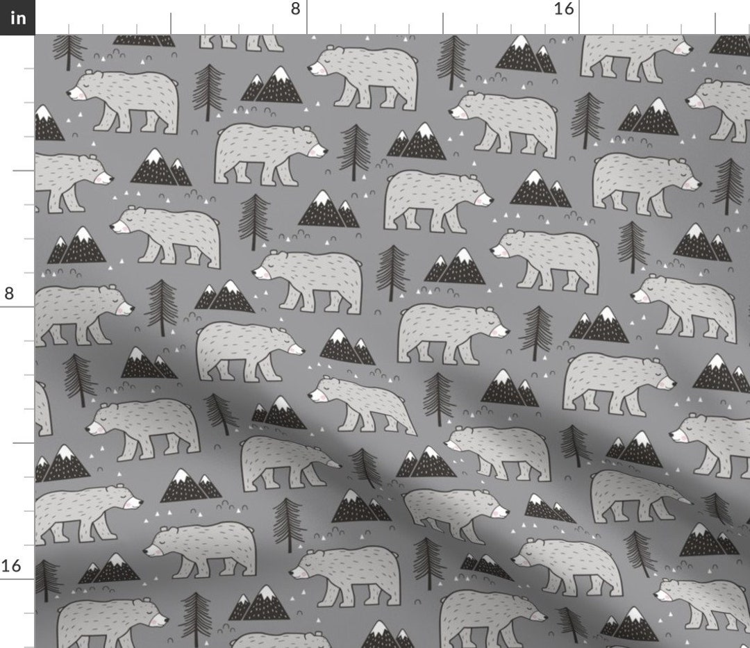 Bear Fabric Mountain Bear Woodland on Dark Grey by Caja Design Bear ...