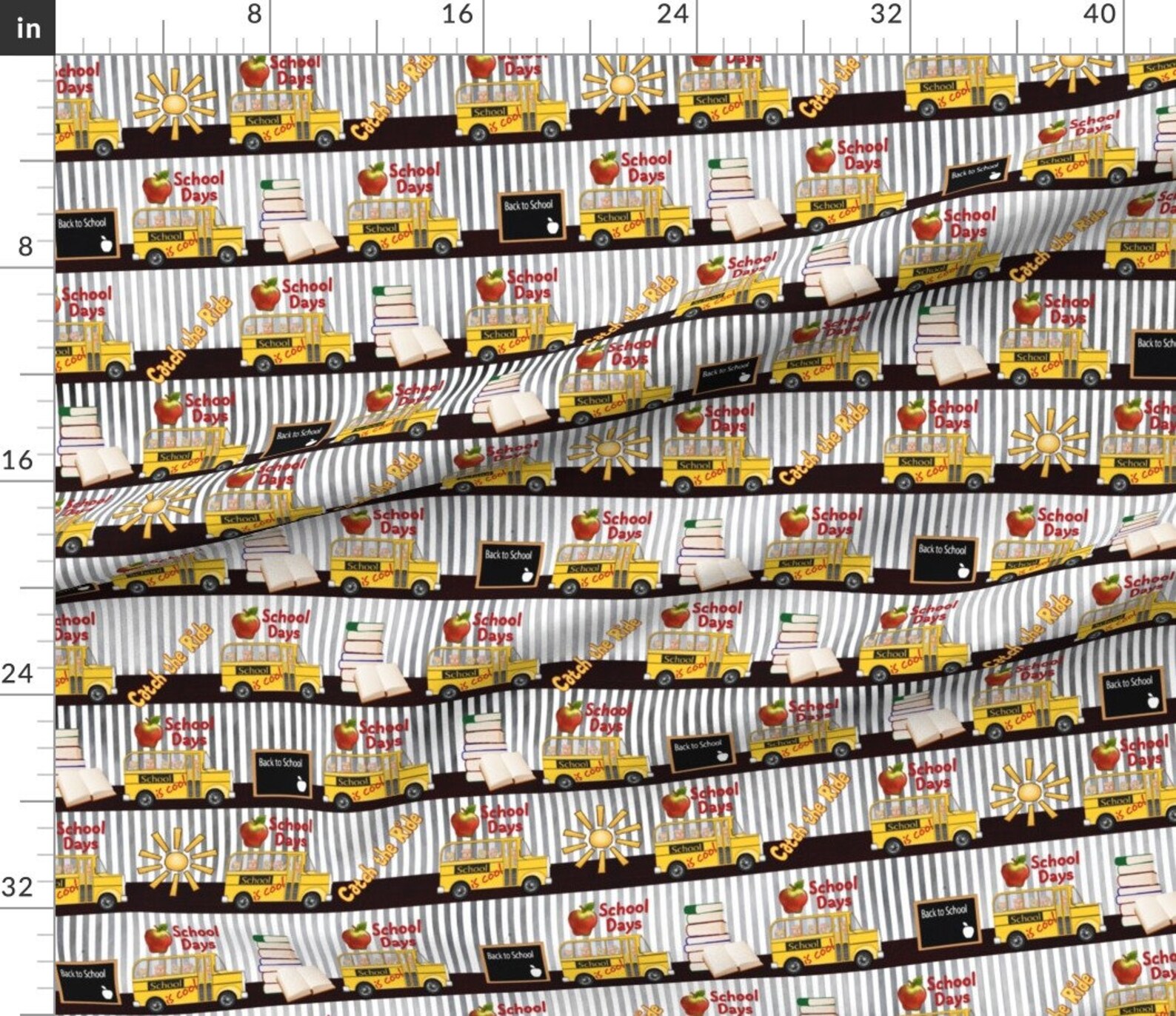 School Bus Fabric School is Cool Stripes by Spicetree Back | Etsy