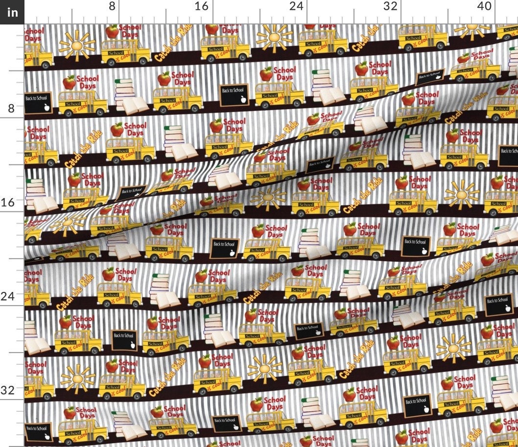 School Bus Fabric School is Cool Stripes by Spicetree Back | Etsy