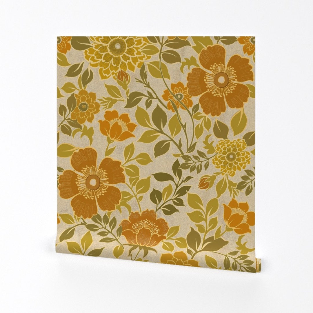 Retro Wallpaper 70s Retro Vintage Floral Warm Colors by Chrissyink ...