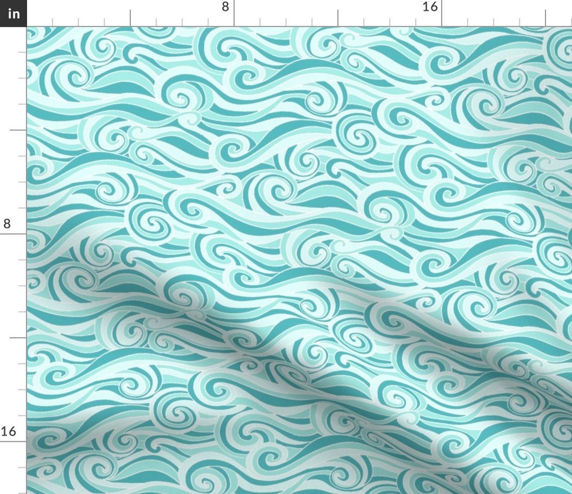 Ocean Waves Fabric Ocean Waves Aqua by Littlerhodydesign | Etsy