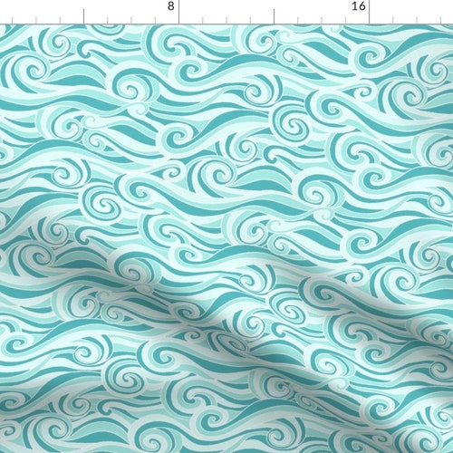 Ocean Waves Fabric Ocean Waves Aqua by Littlerhodydesign | Etsy