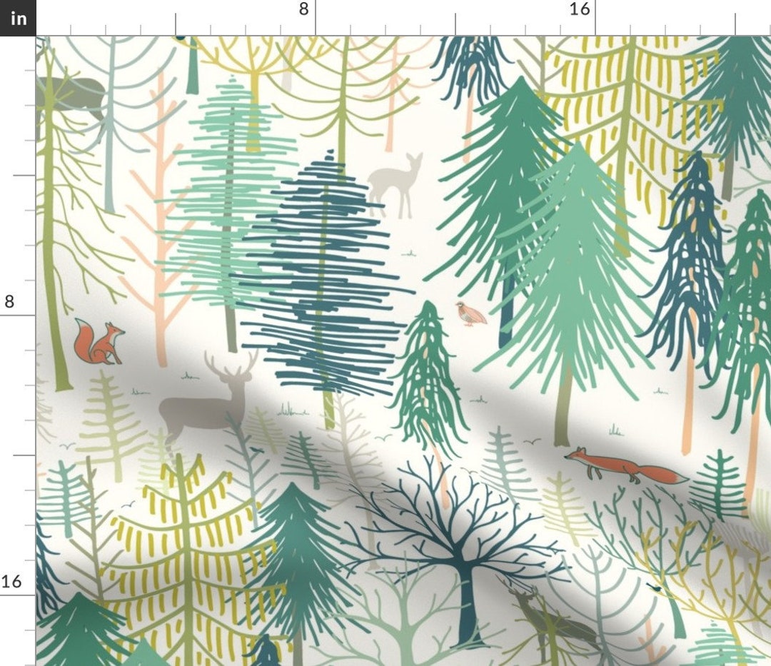 Woodland Adventure Fabric Woodland Wonderland by Pippa_shaw Cream Green ...