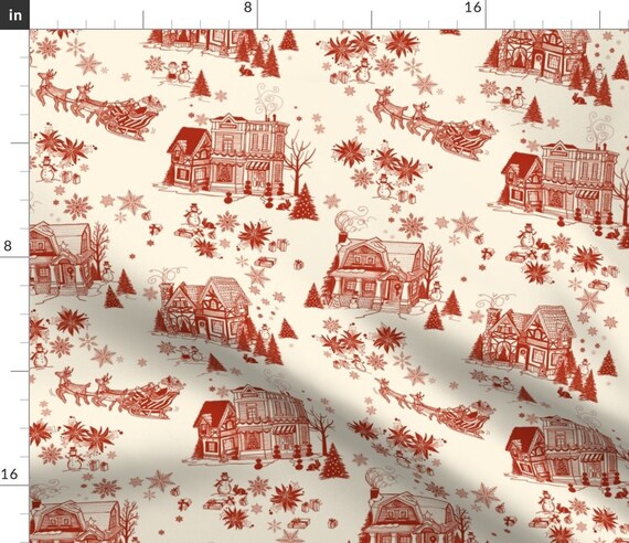 Christmas Fabric Christmas Village Toile by Stacystudios - Etsy