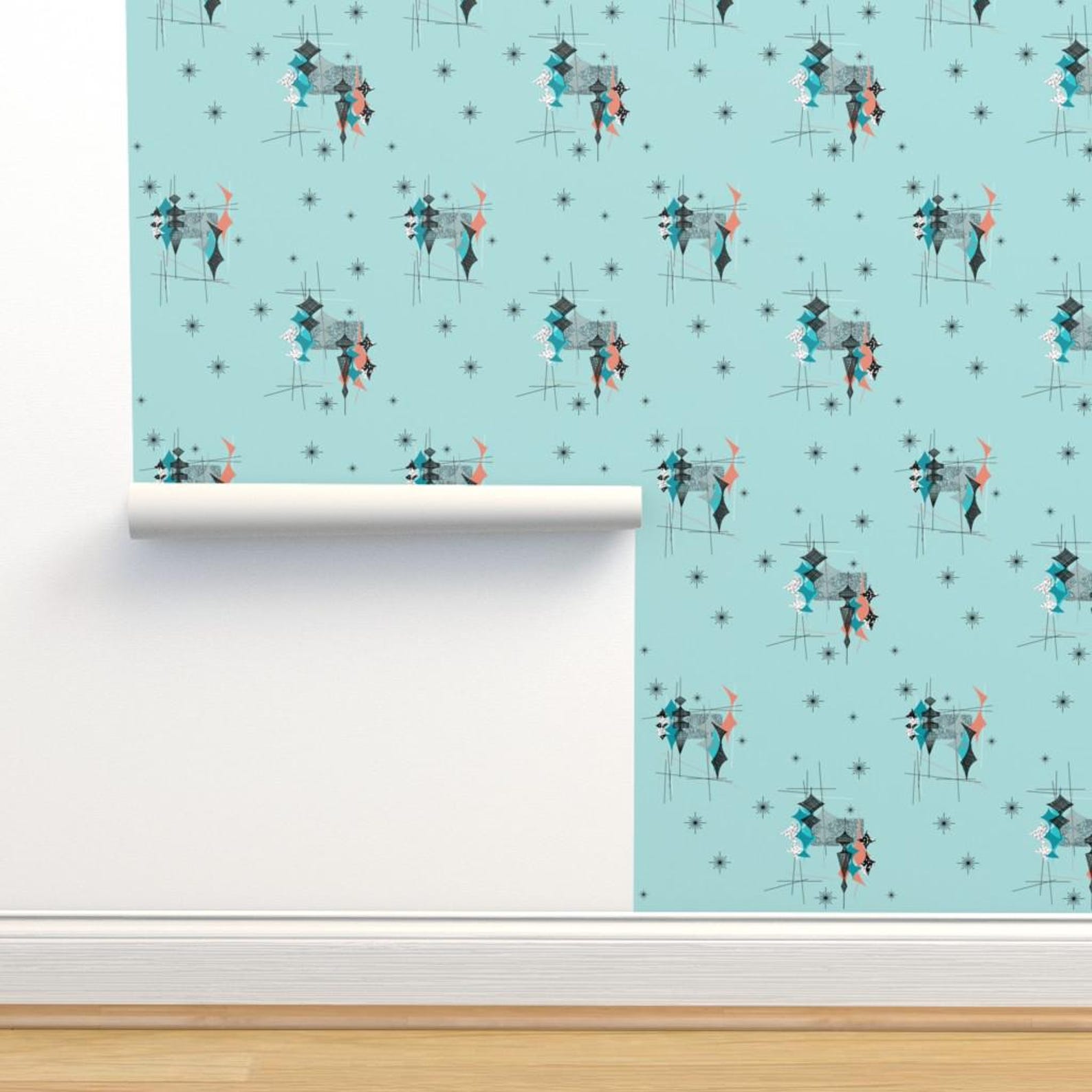 Atomic Wallpaper - Diamond Aqua Salmon Turquoise by Tonyanewton - Mcm ...