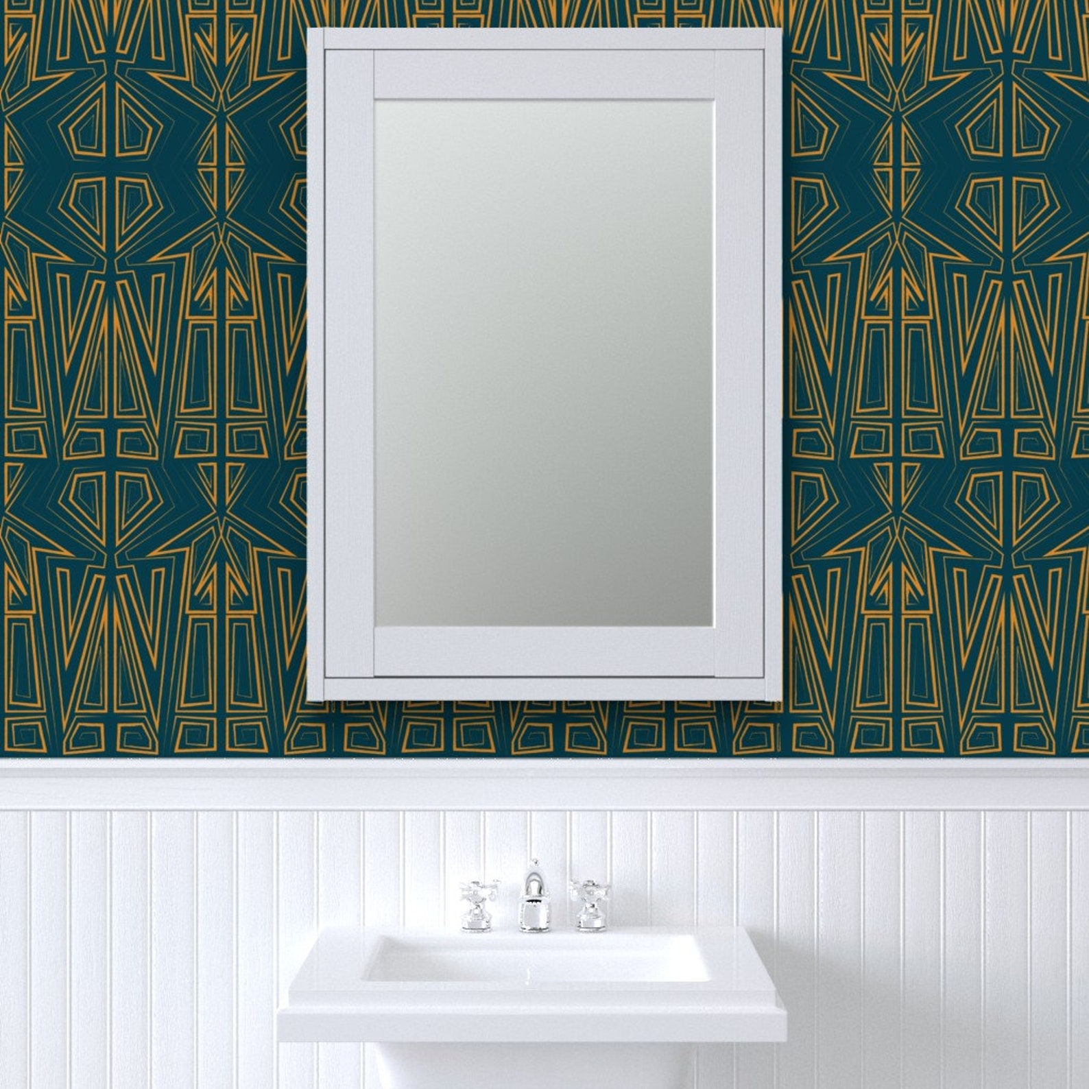 Tribal Wallpaper Five Tribes by Freethebold Teal Yellow - Etsy