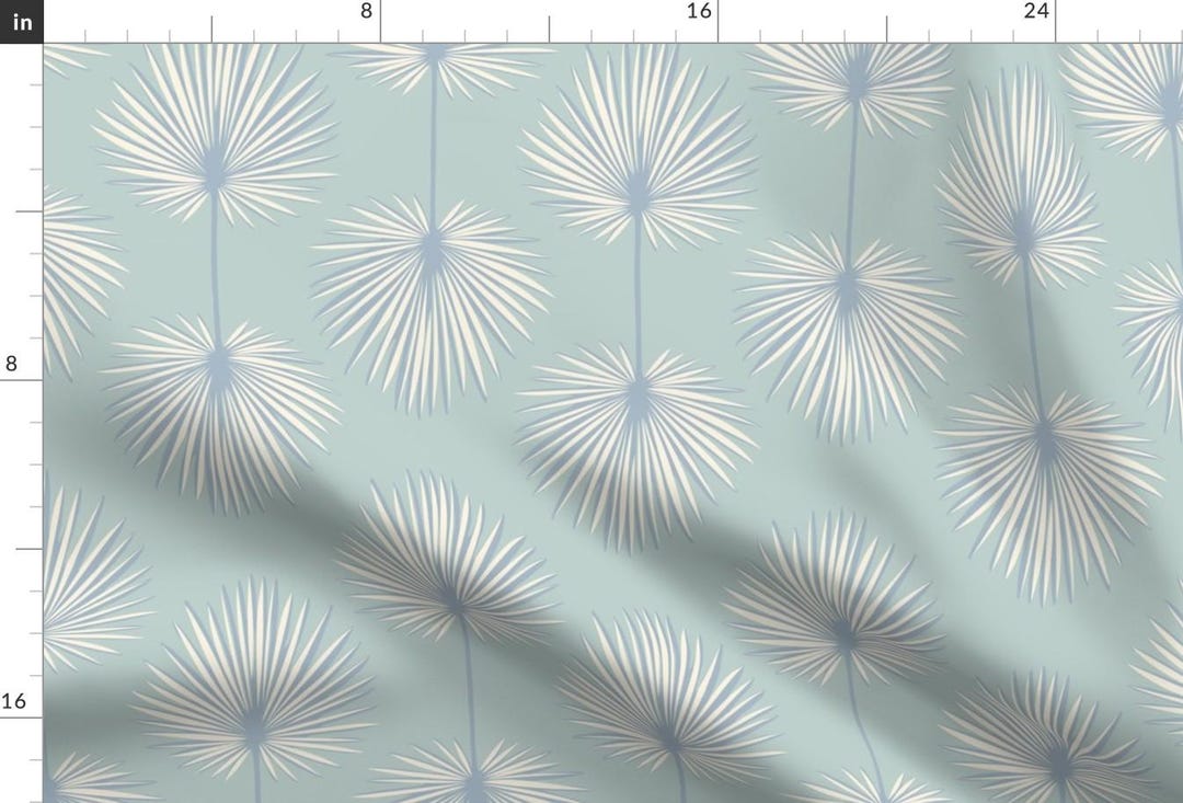 Cream Palm Fronds Fabric - Coastal Palm Soft Blue by Deborahrichmond ...