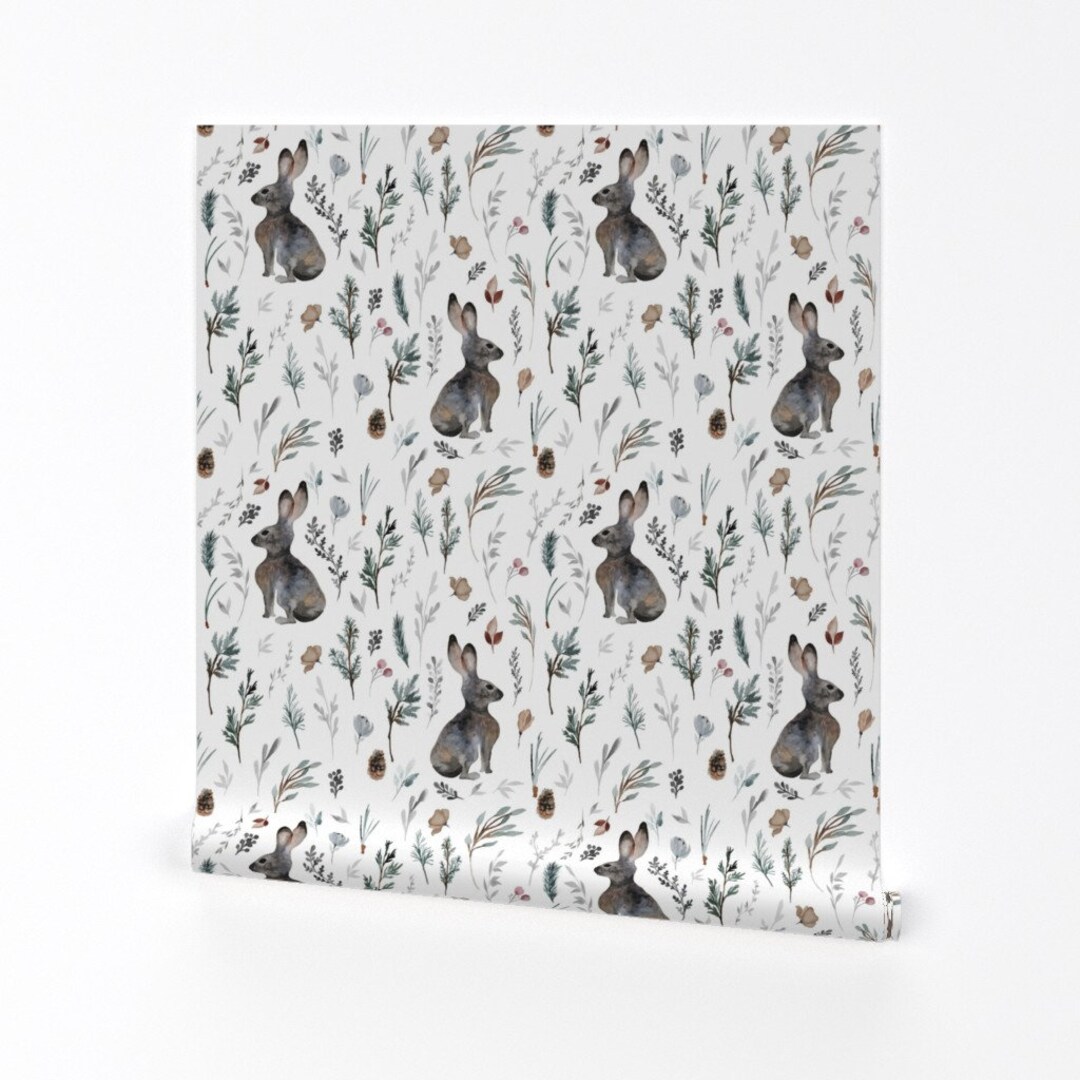 Nursery Wallpaper Woodland Bunnies by Hipkiddesigns White - Etsy