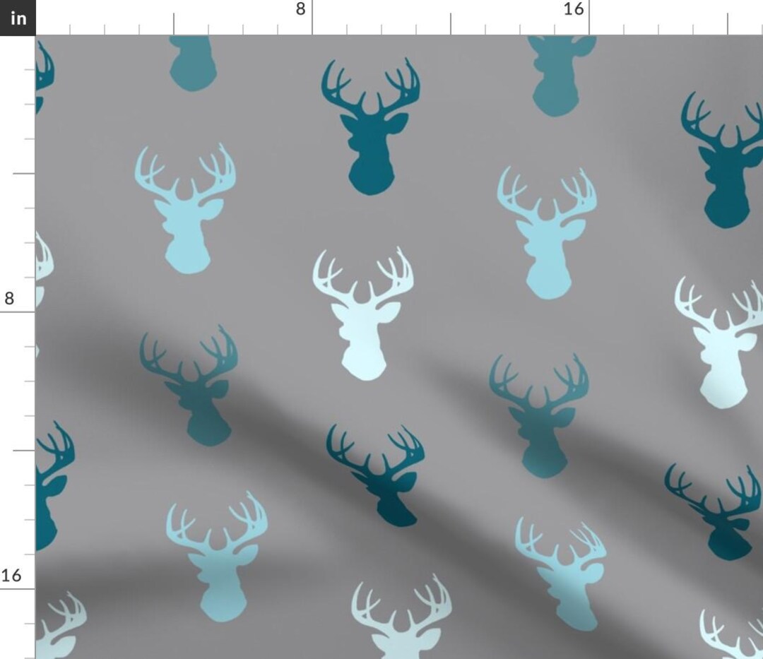 Blue Deer Heads Fabric Deer-teal/blue/grey Winslow by Sugarpinedesign ...
