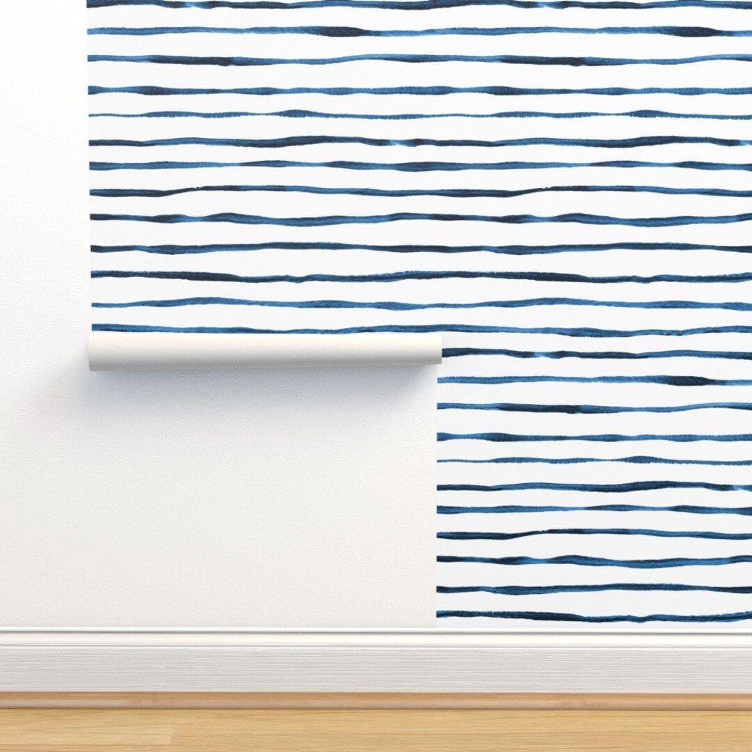 Stripes Wallpaper Indigo Stripes by Micklyn Blue White - Etsy