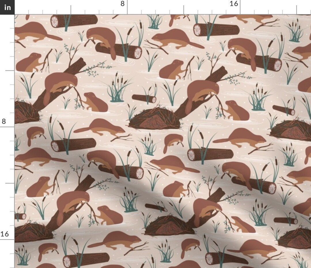 Wetland Animals Fabric Beavers at Work by Famenxt Canada Lodge Camping ...