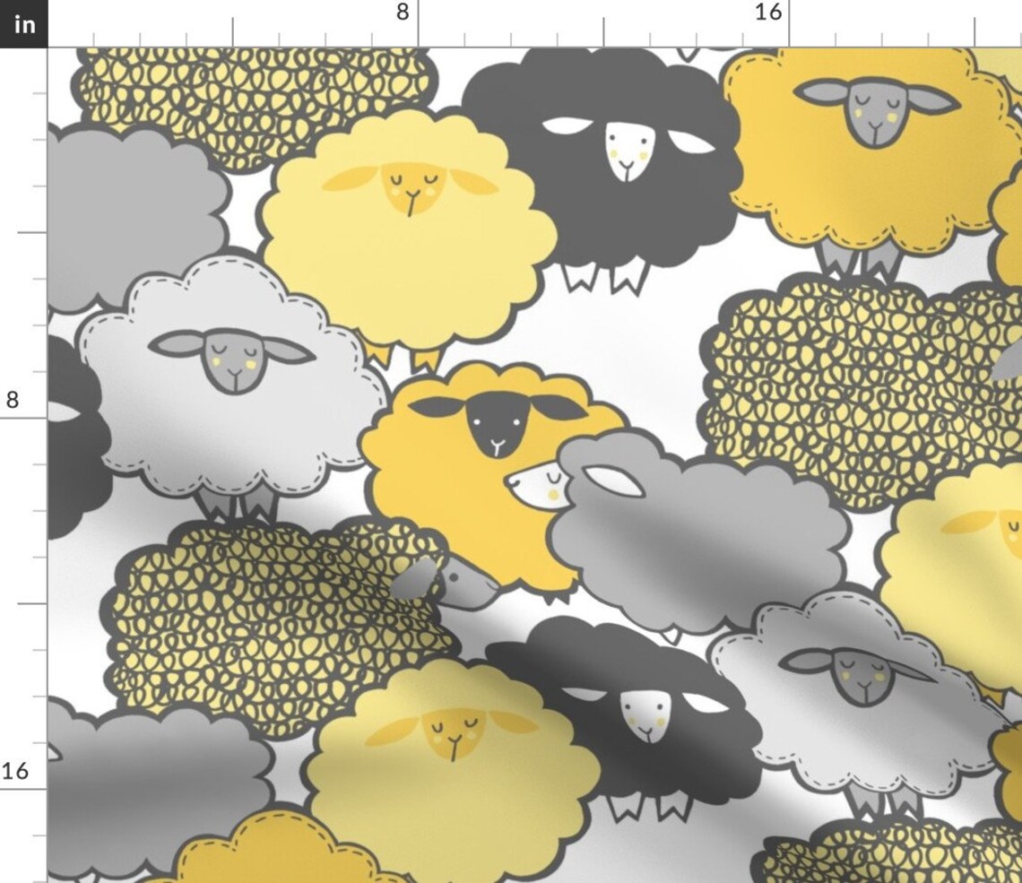 Sheep Fabric Sheep yellow by Leanne Cute Yellow Gray White - Etsy