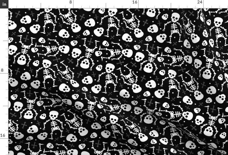 Skull Fabric Cool Skulls Halloween Skeleton Kids Black And | Etsy