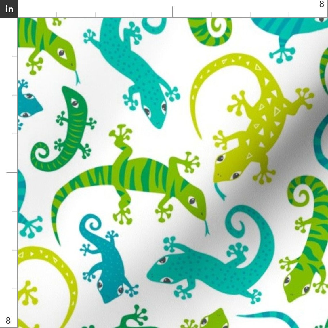 Lizards Fabric Cute Lizards by Caja Design Lizards Green | Etsy