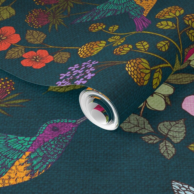 Pollinators Wallpaper Hummingbirds and Bees forest by - Etsy
