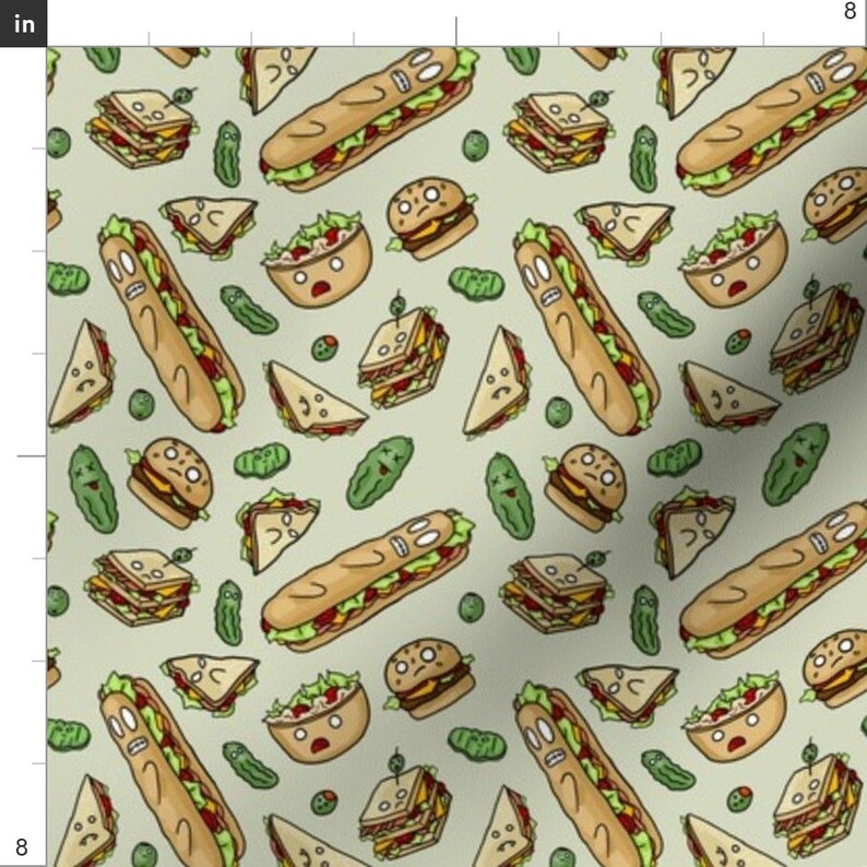 Sandwiches Fabric Looney Lunch by Amber Morgan Funny Food | Etsy