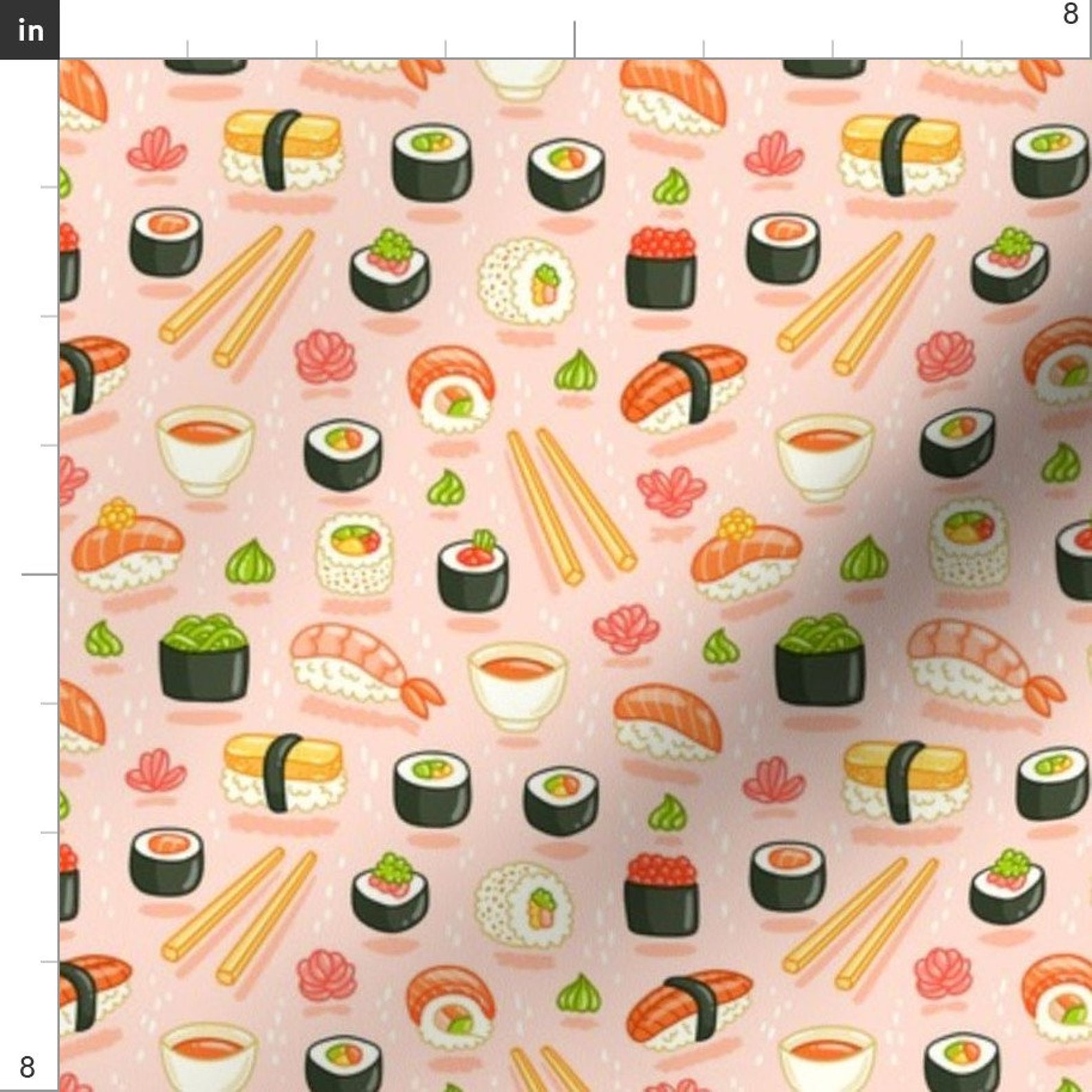 Kawaii Sushi Fabric Sushi and Rolls by Stolenpencil Pink | Etsy